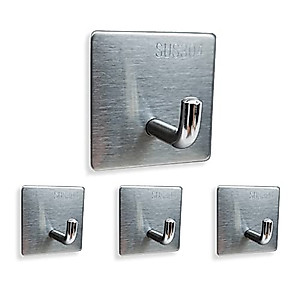 SYLHsdsnsw 4pcs Adhesive Hooks, Stainless Steel Self Adhesive Holder, Heavy Duty Wall Hooks Waterproof Non-Slip Self Adhesive Storage Hook for Bathroom Kitchen Hanging Robes Towels Clothes Hats Keys