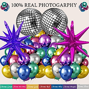 Woaipati 161pcs Shiny Chrome Balloon Garland Arch Kit Retro Disco Dance Party Decorations with 4D Disco Ball Balloons and Explosion Star Foil Balloons for 80s 90s Theme Neon Birthday Galaxy Supplies