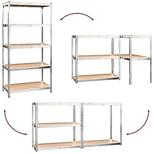 vidaXL 3X 5-Layer Heavy-Duty Shelves Industrial Shelving Workshop Storage Rack Warehouse Corner Shelf Unit Silver Steel and Engineered Wood