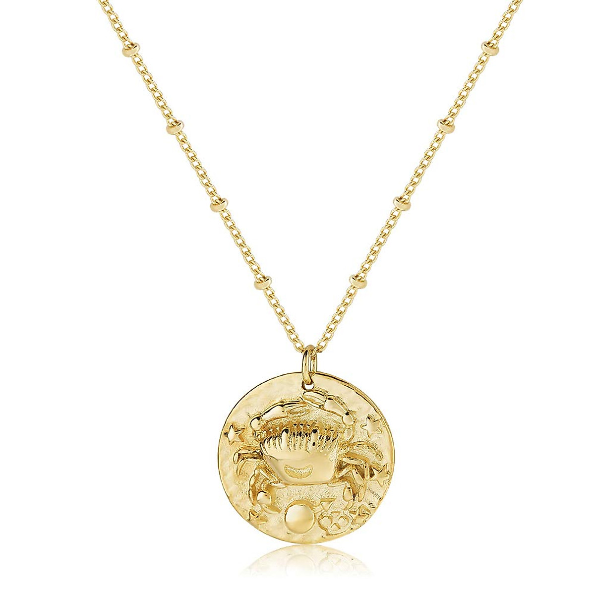 Fremttly Zodiac Coin Embossed Necklace Disc 12 Constellation Astrology Horoscope 14K Gold/Silver Plated Round Pendant Personalized Necklace Gift for Women Cancer