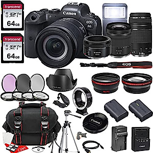 Canon EOS R6 Mirrorless Camera w/RF 24-105mm f/4-7.1 is STM Lens + EF 75-300mm f/4-5.6 III Lens + EF 50mm f/1.8 STM Lens + 2X 64GB Memory + Hood + Case + Filters + Tripod & More (35pc Bundle)