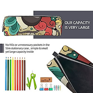 allgobee Pu Leather Pencil Bag Pen Case Bowling-Doodle-Bowl-Pattern Students Stationery Pouch Pencil Holder Desk Organizer