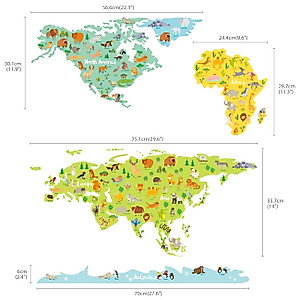 DECOWALL DL-1815 Animals of The World Kids Wall Stickers Wall Decals Peel and Stick Removable Wall Stickers for Kids Nursery Bedroom Living Room