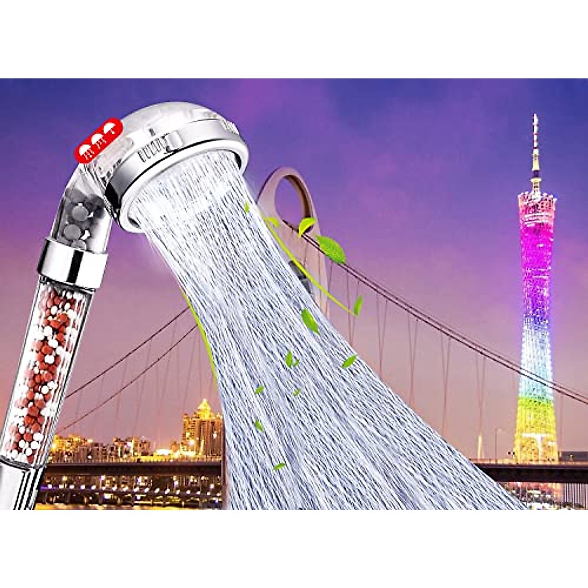 AmasSmile® High Pressure Shower Head with 59” Hose and Bracket, Ionic Filter Filtration Vortex Turbo Water Saving 3 Mode Function Spray Turbocharged Hydro Jet Handheld Showerheads for Dry Skin & Hair
