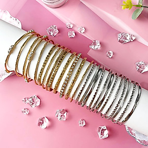 JEWPARK 50Pcs Mixed Metal Aztec Multi Bangle Set Indian Wedding Multi Textured Bracelet Smooth Bangle Bracelets Set of 50 in Gold Tone for Women