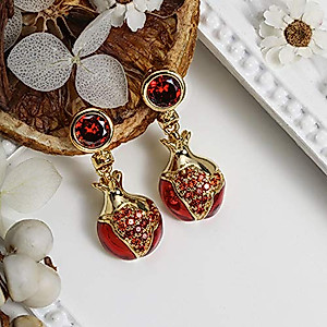 SISMIURRA Pomegranate Dangle Earrings 18K Gold Plated with Red AAAAA Sparkling Cubic Zirconia Fruit Drop Earrings Birthday Gift for Women