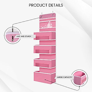 HAKACC Door Hanging Organizer Nursery Closet Cabinet Baby Storage，Upgrade Hanging Storage with Clear Window with 4 Large Pockets and 2 Small PVC Pockets for Cosmetics,Toys and Sundries,Pink