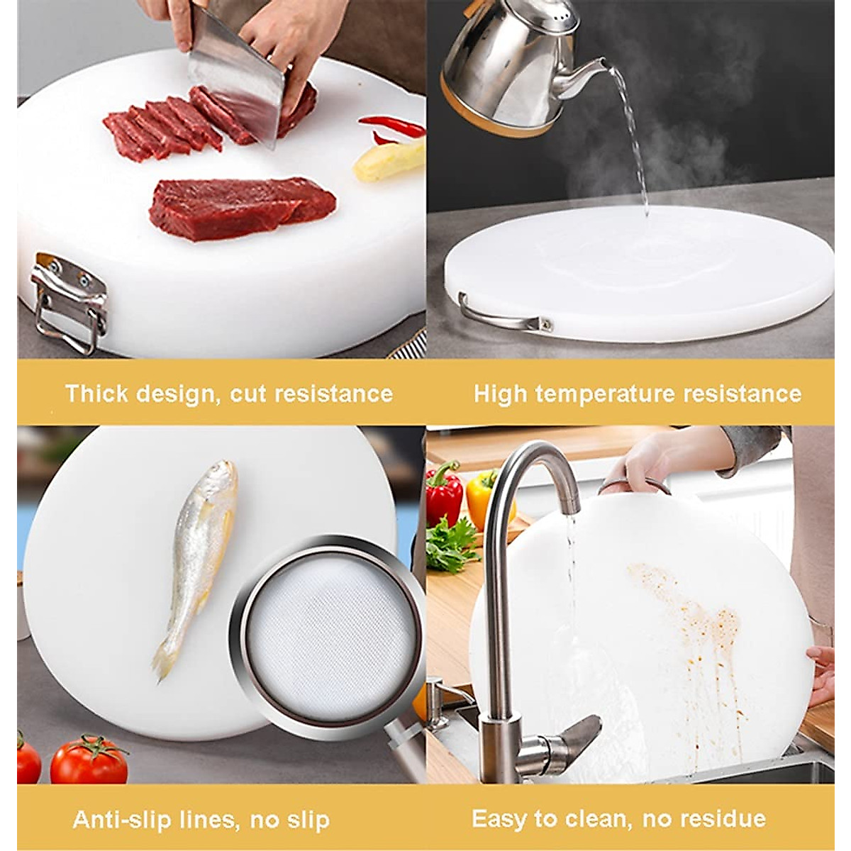 Large Round Plastic Cutting Board, 38cm/15 In Commercial Heavy Duty Cutting Meat Chopping Board, BPA Free, Kitchen Non Slip Thickened Chopping Board (Size : 38x5cm/15inx1.97 in)