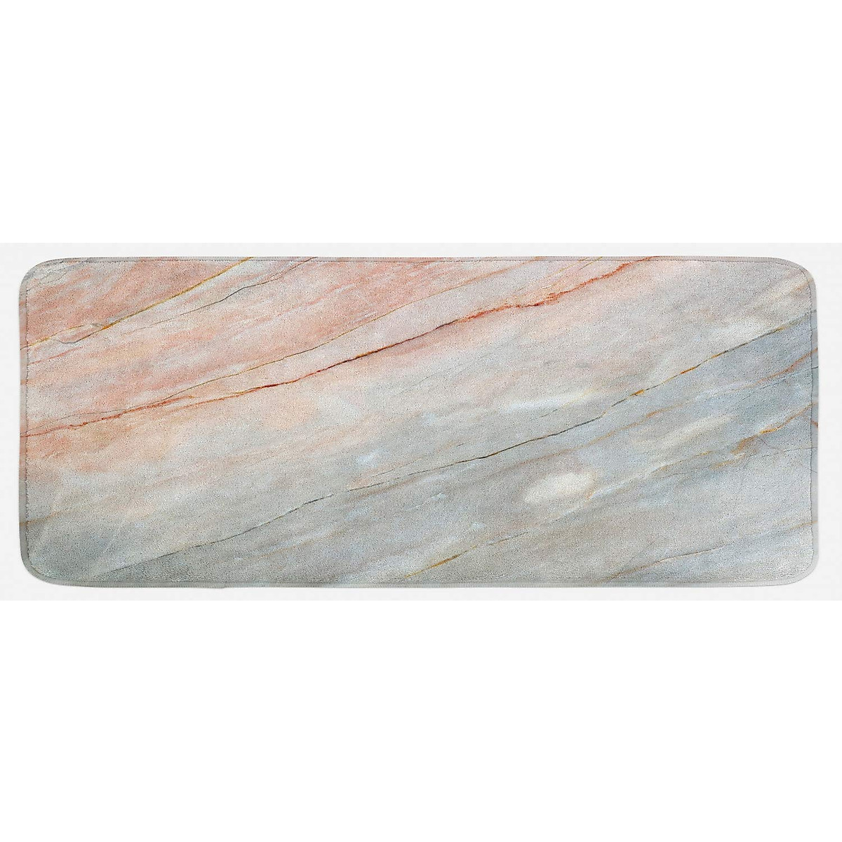 Ambesonne Marble Kitchen Mat, Onyx Stone Textured Natural Featured Scratches Illustration, Plush Decorative Kitchen Mat with Non Slip Backing, 47" X 19", Peach Grey