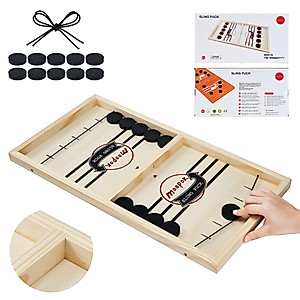 moopok Fast Sling Puck Game,Wooden Hockey Game,Super Foosball Table,Desktop Battle Parent-Child Interaction Winner Slingshot Game,Adults and Kids Family Game Toys