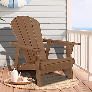 enprisoe Adirondack Chairs, HDPE All Weather Adirondack Chair, Fire Pit Chairs (Teak)