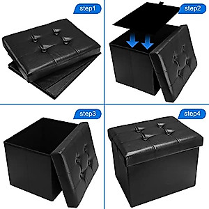 Bsketa Storage Ottoman, Folding Foot Stool with Thicker Foam Padded Seat Small Leather Storage Ottoman Bench Foot Rest for Living Room Foldable Coffee Table 17x13x13in