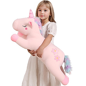 32inch Cute Giant Pink Unicorn Plush, Jumbo Soft Body Pillow Pet, Large Rainbow Unicorn Stuffed Animals Toy, Big Doll for Kids Girls and Boys Halloween, Christmas, Thanksgiving, Birthdays Gifts