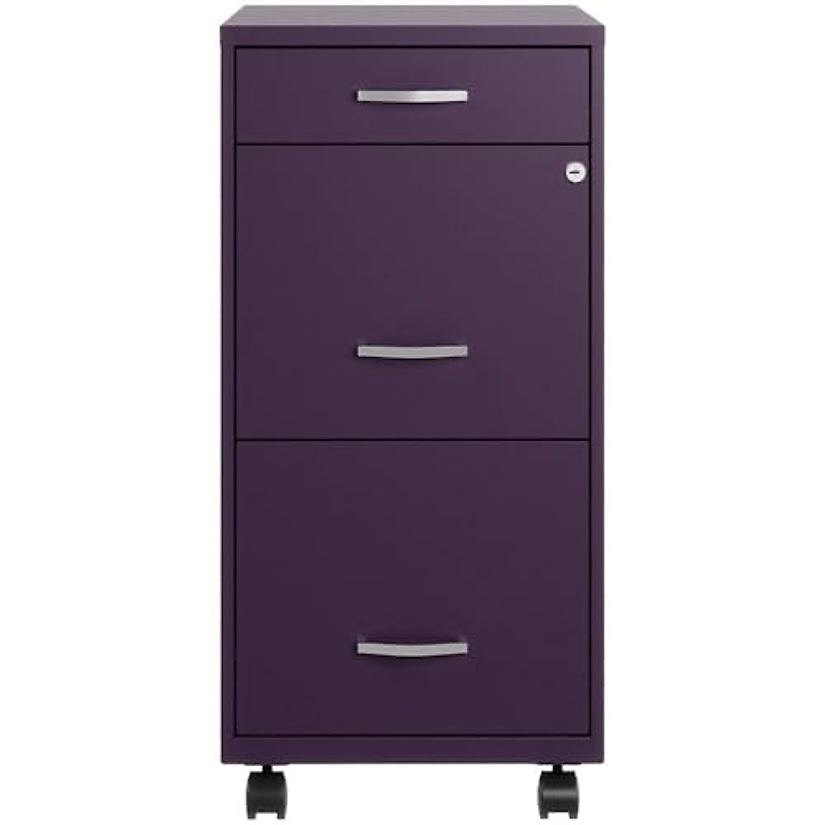 Hirsh Space Solutions 18" Deep Modern Mobile Metal Organizer File Cabinet with Cam Lock & Casters, 3-Drawer, Letter-Size, for Small Home/Home Office in Midnight Purple