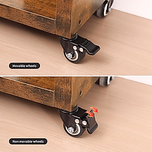 FUSUNBAO 7-Cube Style Bookshelf with Wheels Frame Industrial Style Book Storage Organizer Bookcase Floor Standing Fixed Shelves，Display Shelves Cabinet for Living Room/Bedroom/Office(Antique Brown)