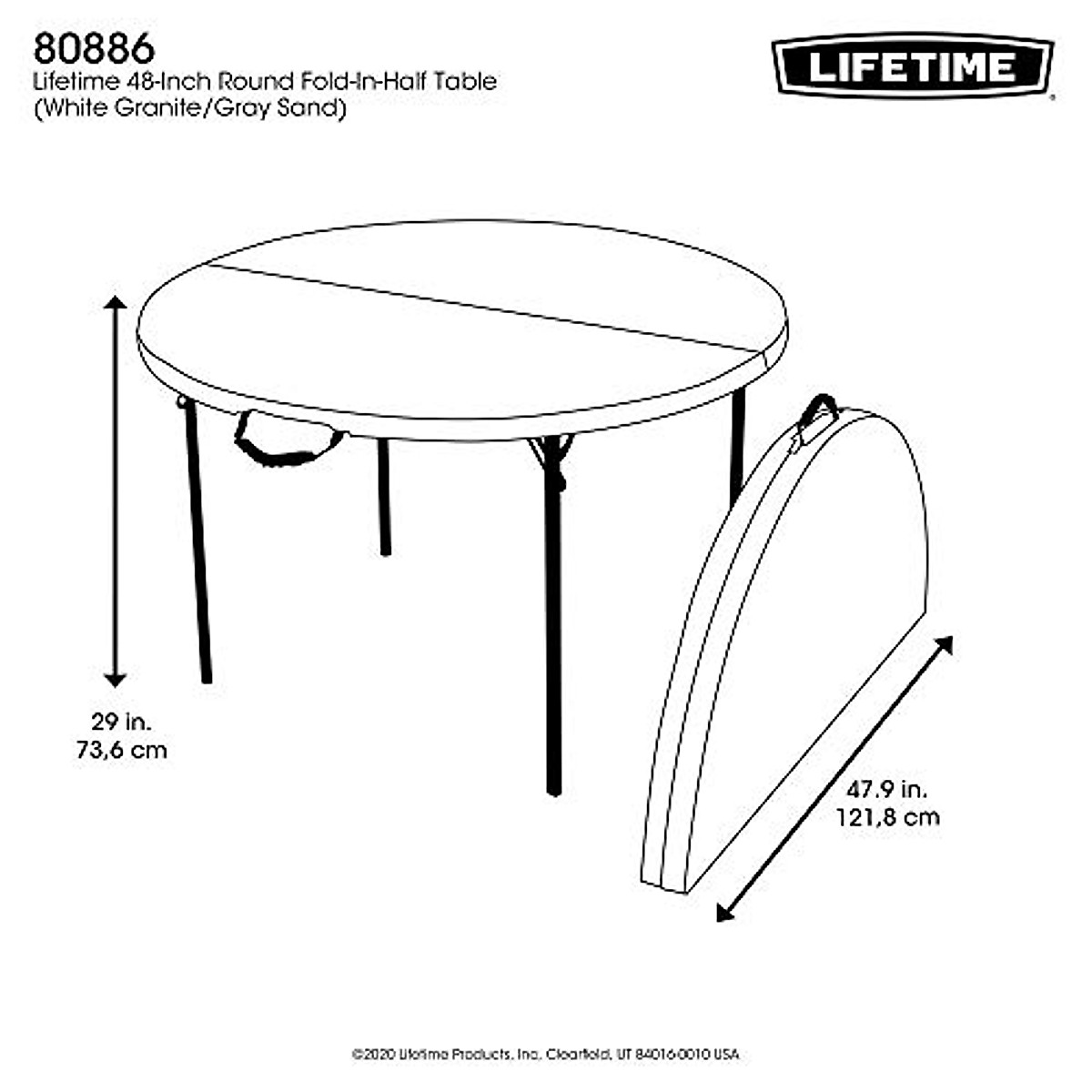 Lifetime 80886 48-Inch Round Fold-in-Half, 2 Pack, Light Commercial, White Granite Table