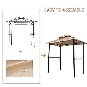 8x5 Ft Grill Gazebo Replacement Canopy Top Cover Double Tiered BBQ Gazebo Replacement Shade Cover (for 8x5 Ft Girll Gazebo Frame, Khaki-8x5 Ft)