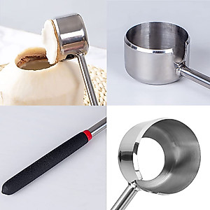 11 Pieces Coconut Opener Tool Set, Include 1 Coconut Opener Tool with Black Rubber Handle, 1 Stainless Steel Coconut Meat Removal Knife, 1 Straight St, 2 Bent Sts, 1 Cleaning Brush and 1 Bag