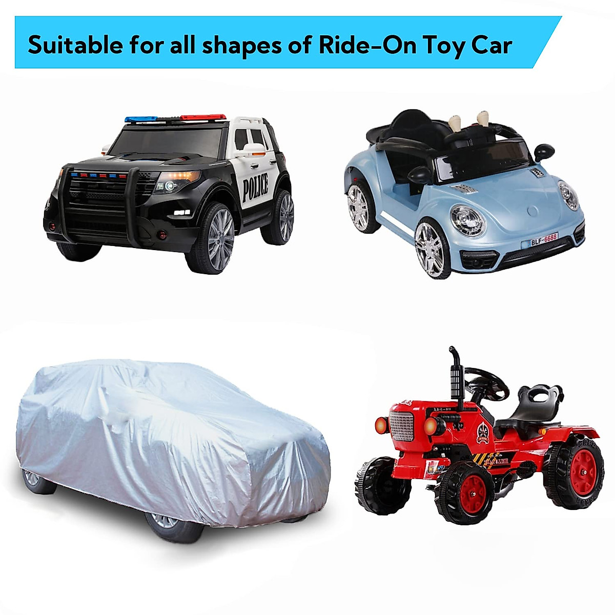 Large Kids Ride-On Toy Car Cover, Outdoor Wrapper Resistant Protection for Electric Battery Powered Children Wheels Toy Vehicles-Universal Fit, Water Resistant, UV Rain Snow Protection (Silver)