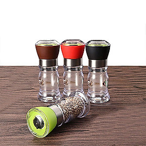 Hofumix Pepper Mill Salt Pepper Shakers Pepper Grinder Spice Corn Stainless Steel Mill Grinder Mulle Manual Seasoning Bottle Ceramic Adjustable Coarseness Grinder 4Pcs