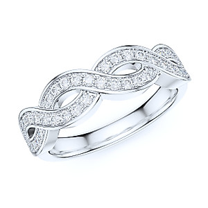 PRSTANI Sterling Silver Fancy Wave Intersecting Infinity Round Brilliant Cut Genuine Moissanite Matching Ring Wedding Band (7.5)