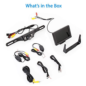 Waterproof Backup Rear View Camera - Wireless Car Parking Rearview Reverse Safety/Vehicle Monitor System w/ 4.3” Video Color LCD Display Screen, Distance Scale Lines, Night Vision - Pyle PLCM4585WIR