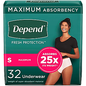 Depend Fresh Protection Adult Incontinence & Postpartum Bladder Leak Underwear for Women, Disposable, Maximum, Small, Blush, 32 Count, Packaging May Vary