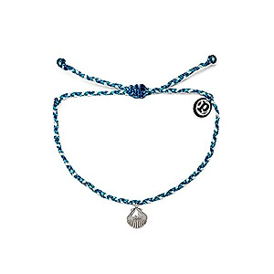 Pura Vida Silver-Plated La Concha Shell Bracelet - Adjustable Band, Coated Brand Charm - Blue