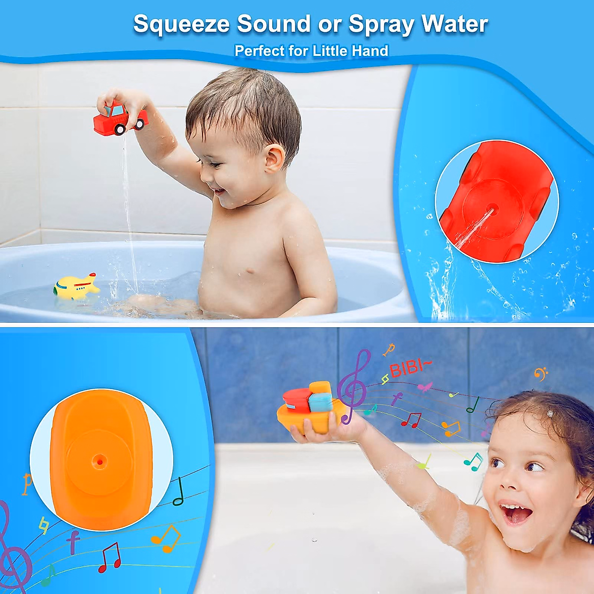 Toddler Bath Toys Bathtub Toy - Kids Floating Water Spray Toy Fun Bathtime with Boat, Plice Car,Fire Truck and Plane Plastic Toy for Baby Boys and Girls