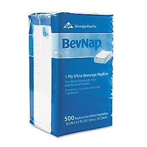 Georgia Pacific 96019 Beverage Napkins, Single-Ply, 9 1/2 X 9 1/2, White, 4000/Carton