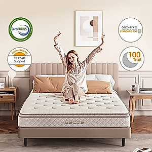 Kescas 8 Inch Memory Foam Hybrid Twin Mattress - Knitted Fabric Cover with Linen - Heavier Coils for Durable Support - Pocket Innersprings for Motion Isolation - Pressure Relieving - Medium Firm