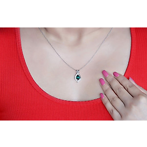 Dazzlingrock Collection 9x6 mm Pear Lab Created Emerald & Round White Diamond Swirl Teardrop Pendant with 18 inch Silver Chain for Women in 10K White Gold