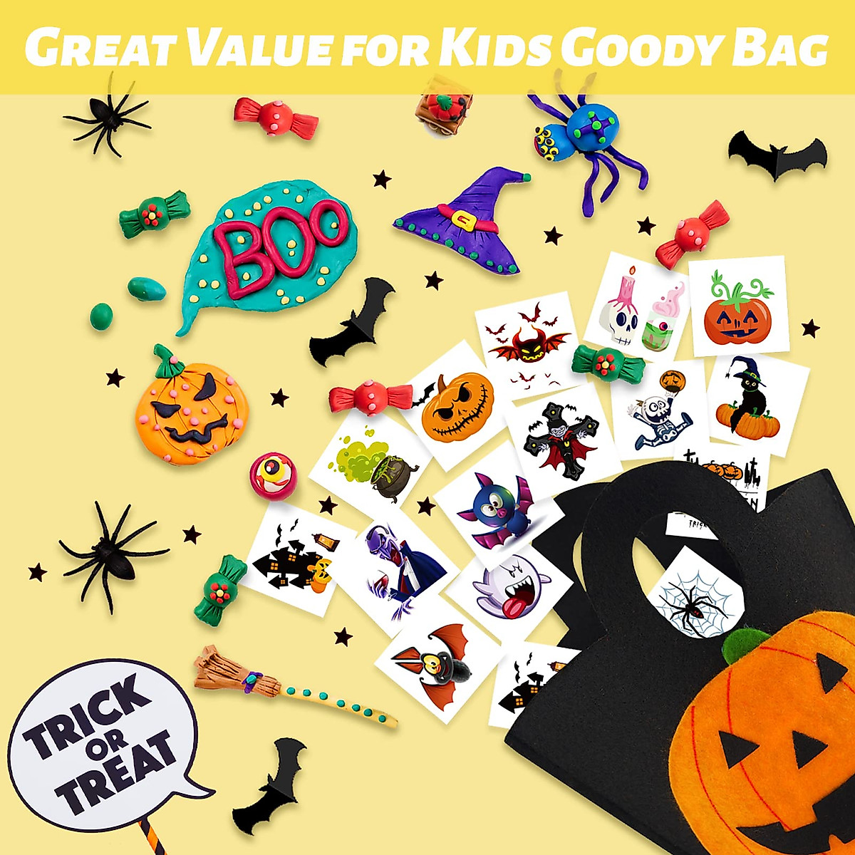 240 PCS Halloween Temporary Tattoos for Kids, Safety Waterproof Bulk Tattoos Stickers, Halloween Prizes Assorted Gifts, Best Choice for Halloween Party Favors, 60 Different Designs Pumpkin Witch Skull