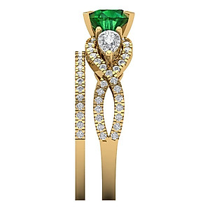 Clara Pucci 2.1 ct Round Cut Solitaire 3 stone Simulated Emerald Designer Art Deco Statement Wedding Ring Band Set 18K Yellow Gold 7