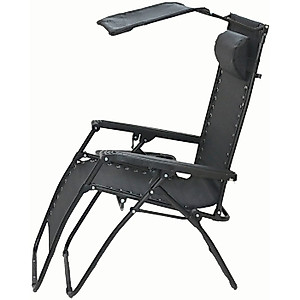 BTEXPERT CC5044B-2 Zero Gravity Chair Lounge for Relaxing, Outdoor Patio Beach Yard Garden Sunshade Utility Tray Cup Holder Case Pack (Set of 2 pcs), Two Piece, Alloy Steel, Black with Canopy