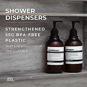 MaisoNovo Refillable Shampoo and Conditioner Bottles | 16.9 fl oz Set of 3 Amber Plastic Bottles Black Pumps