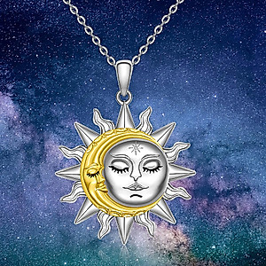 Jewlikee Sun Necklace Gold and Silver Moon Necklaces for Women Sun Moon Pendant Sunshine Sterling Silver for Couples Gift