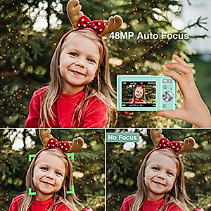 Digital Camera Auto Focus Point and Shoot Camera, FHD 1080P 48MP Kids Camera with 32GB Memory Card,16X Zoom Vlogging Camera Small Digital Cameras for Kids Teenagers Students Green