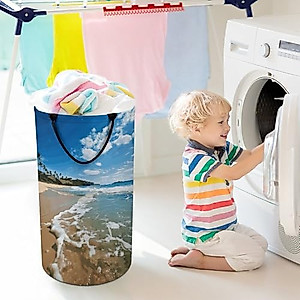 Laundry Basket Hamper Waterproof Dirty Clothes Hamper Clear Sky Wave Beach Collapsible Washing Bin Clothes Bag with Handles Freestanding Laundry Hamper for Bathroom Bedroom Dorm Travel
