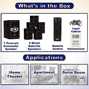 Acoustic Audio by Goldwood AA5240 Home Theater 5.1 Bluetooth Speaker System with USB and SD Inputs, Black
