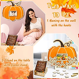 63 Pcs Pumpkin Baby Shower Guest Book Alternatives Set Fall Baby Shower Guestbook with Photo Frame Baby Sonogram Frame Keepsake 60 Wood Pumpkin Slices, Rustic Guest Book Alternative for Birthday