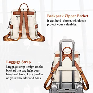 ALTOSY Genuine Leather Backpack Purse for Women Convertible Shoulder Bag Crossbody Bag with Laptop Compartment（S77 White/Brown）