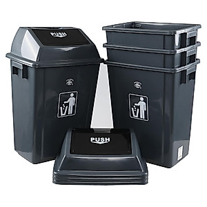 Parlynies 4 Packs Kitchen Garbage Can with Swing Lid, 13 Gallon Plastic Swing Top Trash Can, Gray