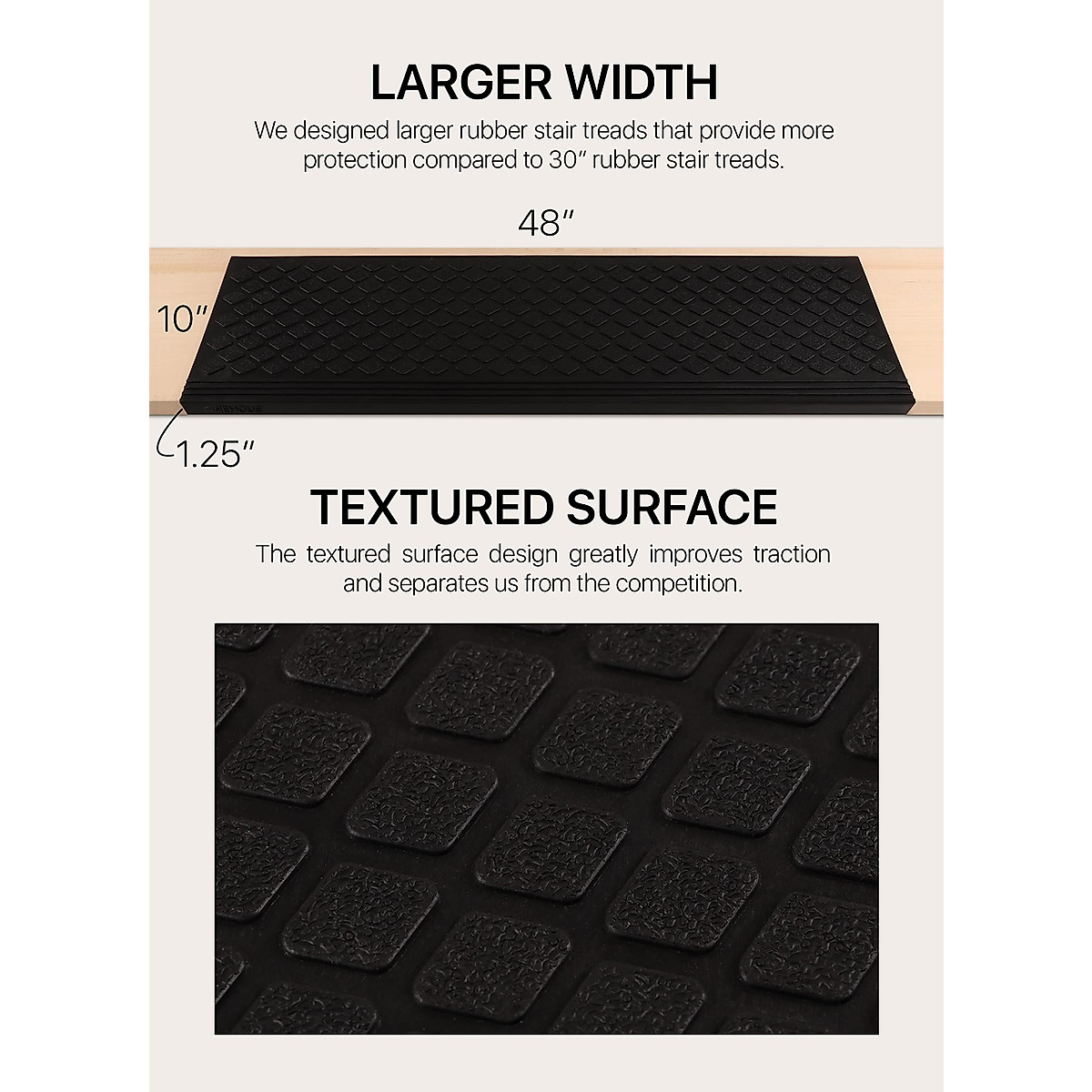 FINEHOUS Rubber Stair Treads Non-Slip Outdoor 48"x10" (4-Pack) – Anti-Slip Step Mat with Nosing