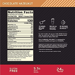 Optimum Nutrition Gold Standard 100% Whey Protein Powder, Chocolate Hazelnut, 2 Pound (Packaging May Vary)