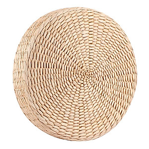 Straw Flat Seat Cushion, Cattail Knitted Cushion Breathable Handmade Straw Mat Round Pouf Tatami Cushion Thicken Floor Cushion Chair Seat Mat for Zen, Yoga, Tea Ceremony, Floor Window, Tatami