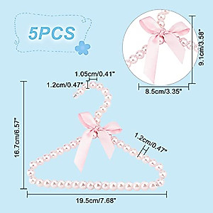 AHANDMAKER 5 Pack Pearl Beads Metal Elegant Clothes Hangers, Small Pet Hanger Plastic Pearl Beaded Clothes Hangers, for Pet Cats and Dogs, Puppet Clothes (Pink)