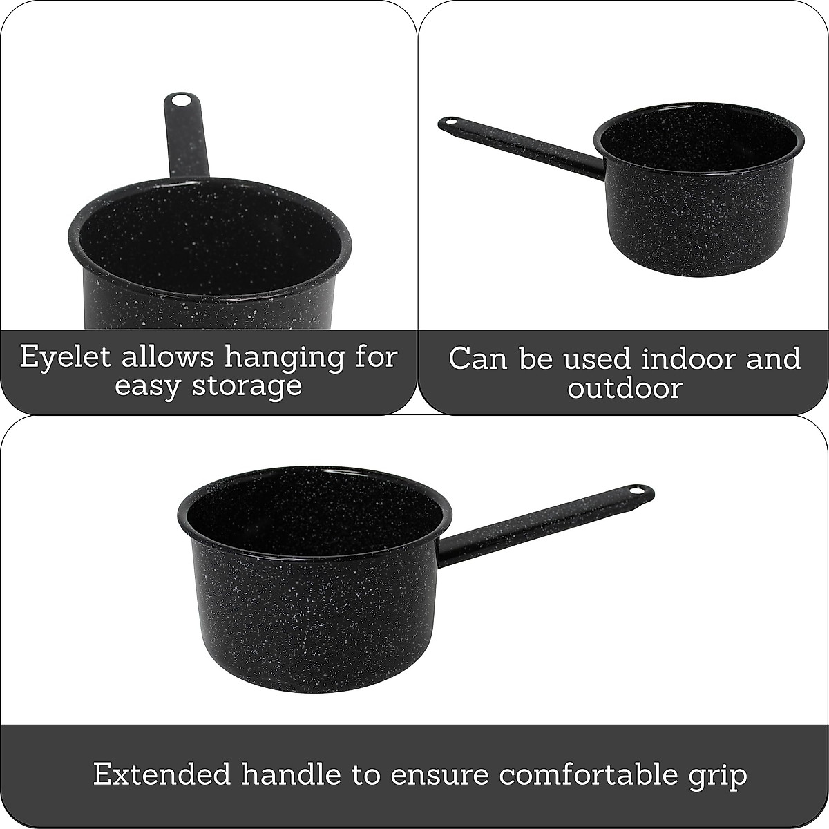 MIRRO 1.25qt Enamel Saucepan, Black