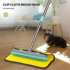 Conliwell Rubber Broom Carpet Rake for Pet Hair, Fur Remover Broom with Squeegee, Portable Detailing Lint Remover Brush (Stainless Steel Handle)