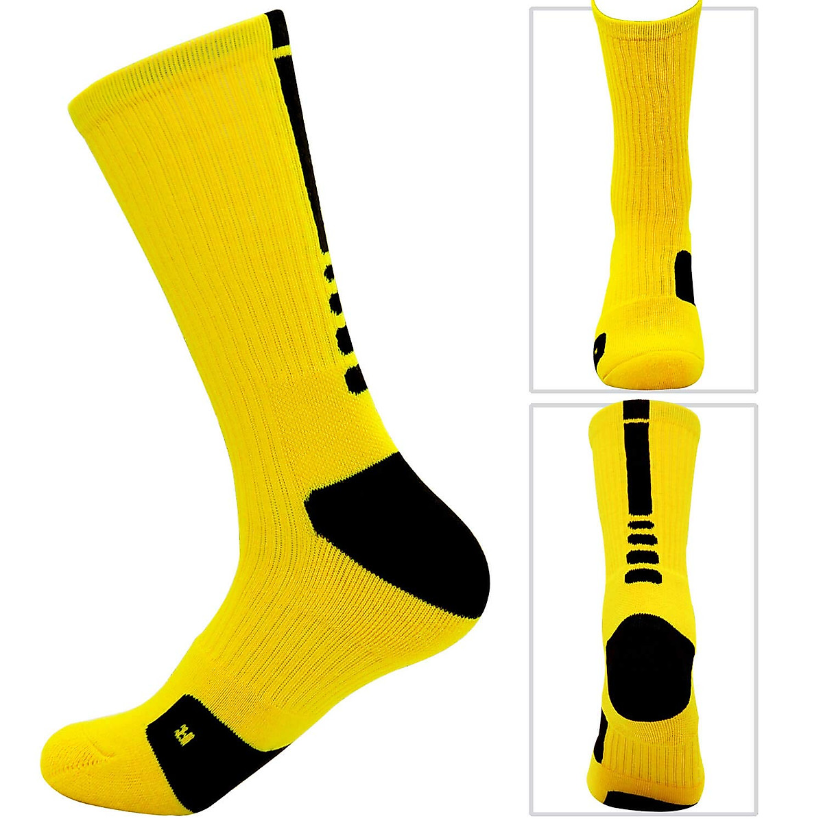 MUMUBREAL Men's Cushioned Compression Sport Socks, Yellow/Black, One Size (3pack)